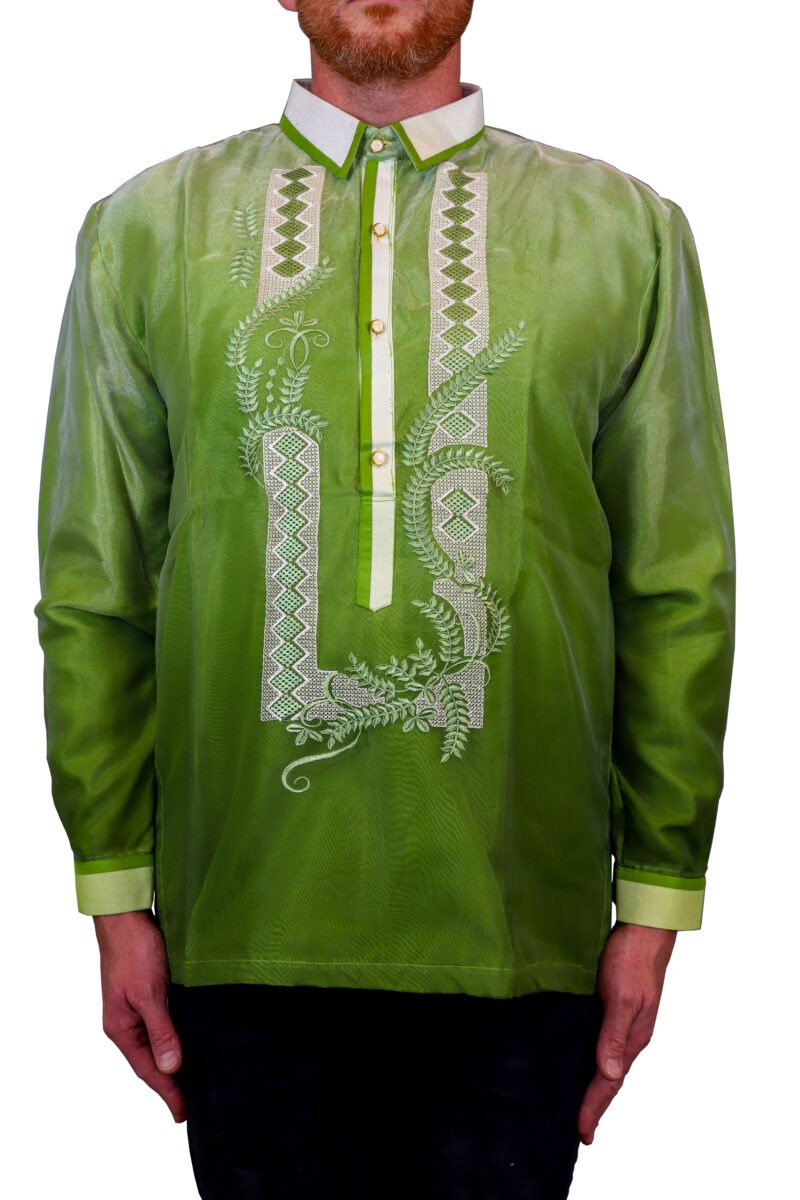 Green Long Sleeve Organza Barong Tagalog ORDER US SIZE
