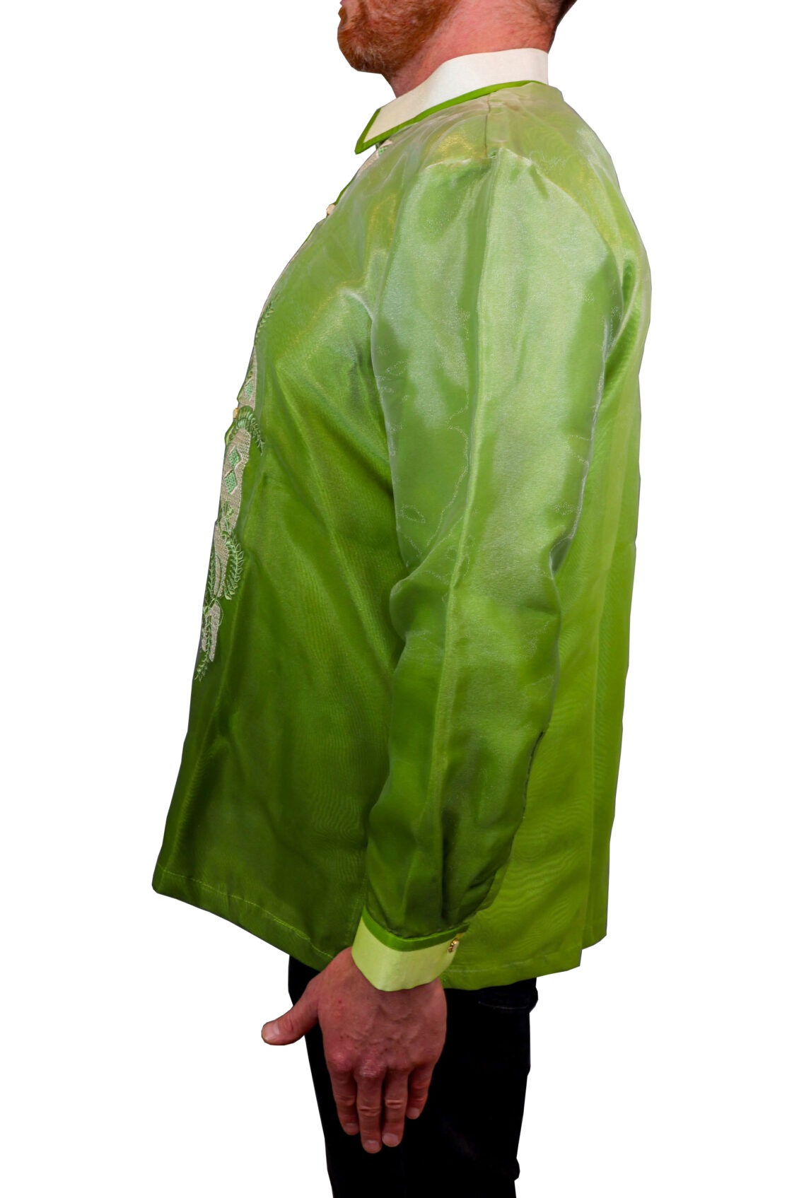Green Long Sleeve Organza Barong Tagalog - ORDER US SIZE