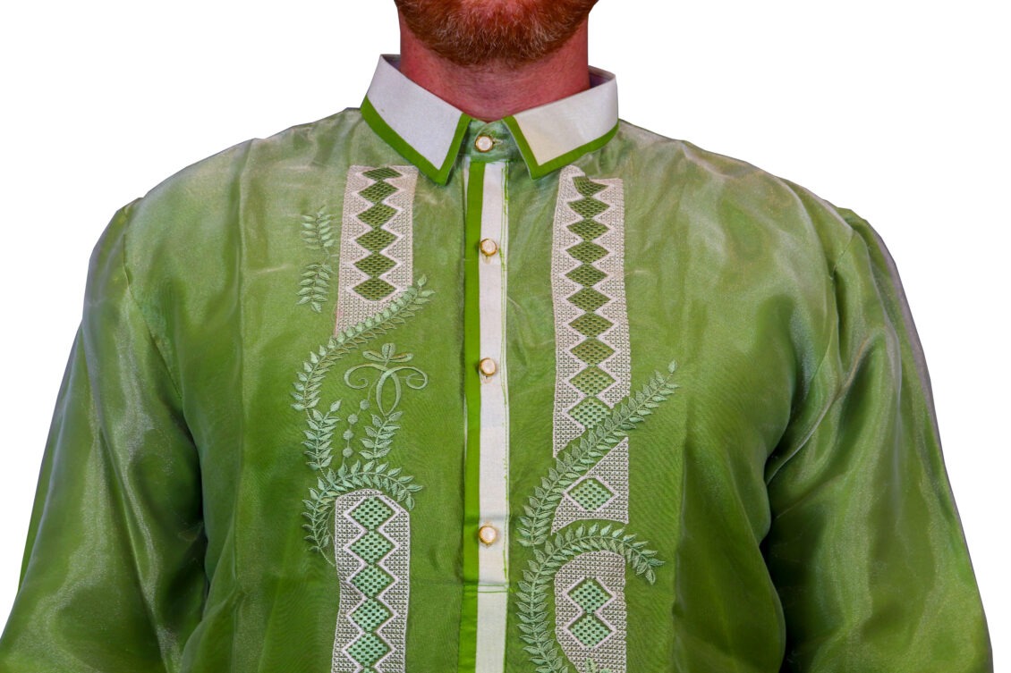 Green Long Sleeve Organza Barong Tagalog - ORDER US SIZE