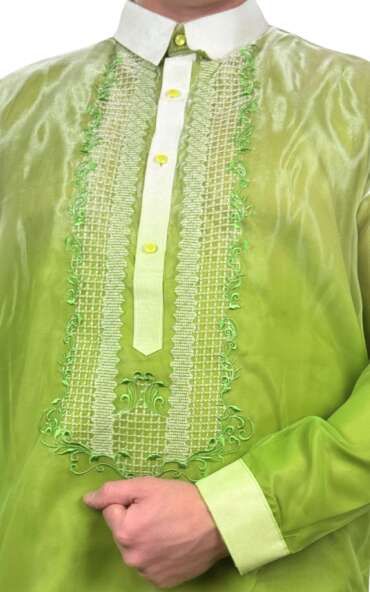 Green Long Sleeve Organza Barong Tagalog - ORDER US SIZE