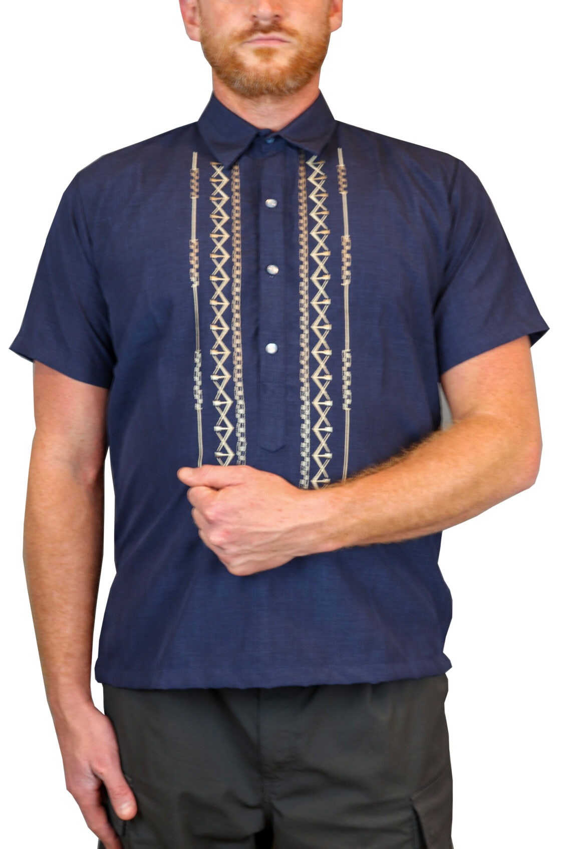 Navy Short Sleeve Cotton Polo Barong Tagalog ORDER US SIZE