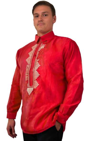 Red Long Sleeve Organza Barong Tagalog – ORDER US SIZE - Handmade Kapamilya