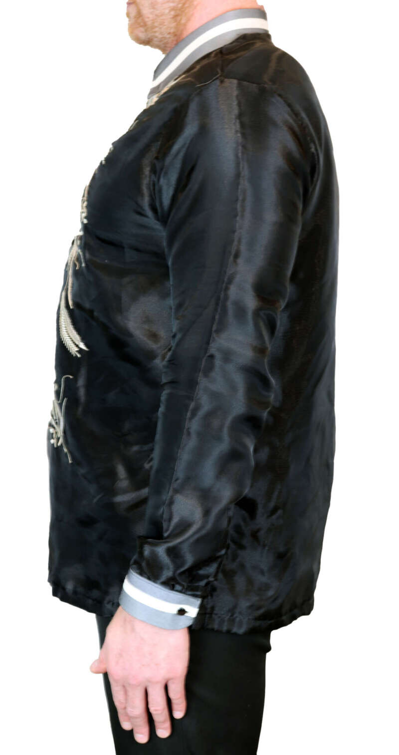 Black Feather Embroidered Long Sleeve Organza Barong Tagalog