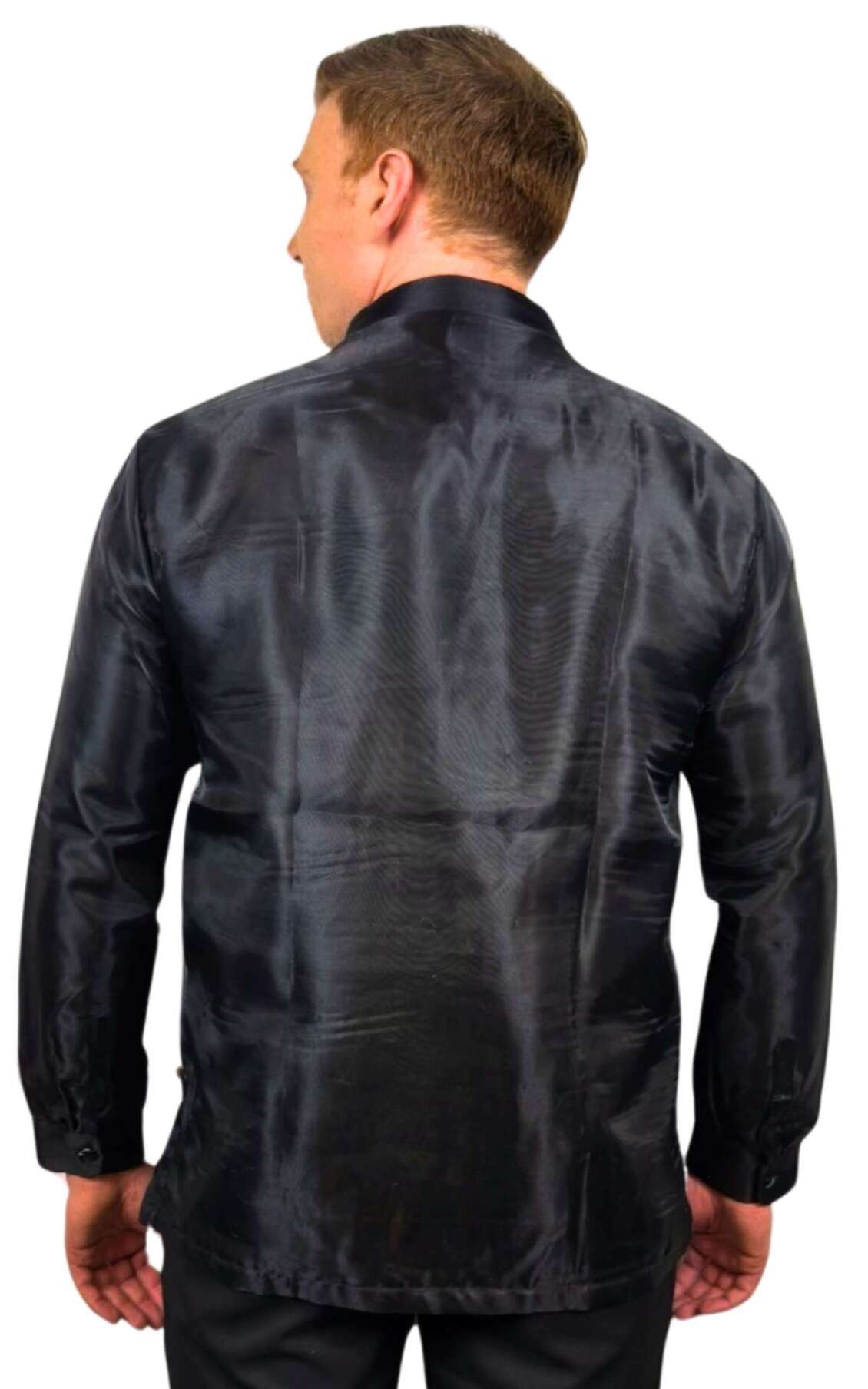 Black Feather Embroidered Long Sleeve Organza Barong Tagalog