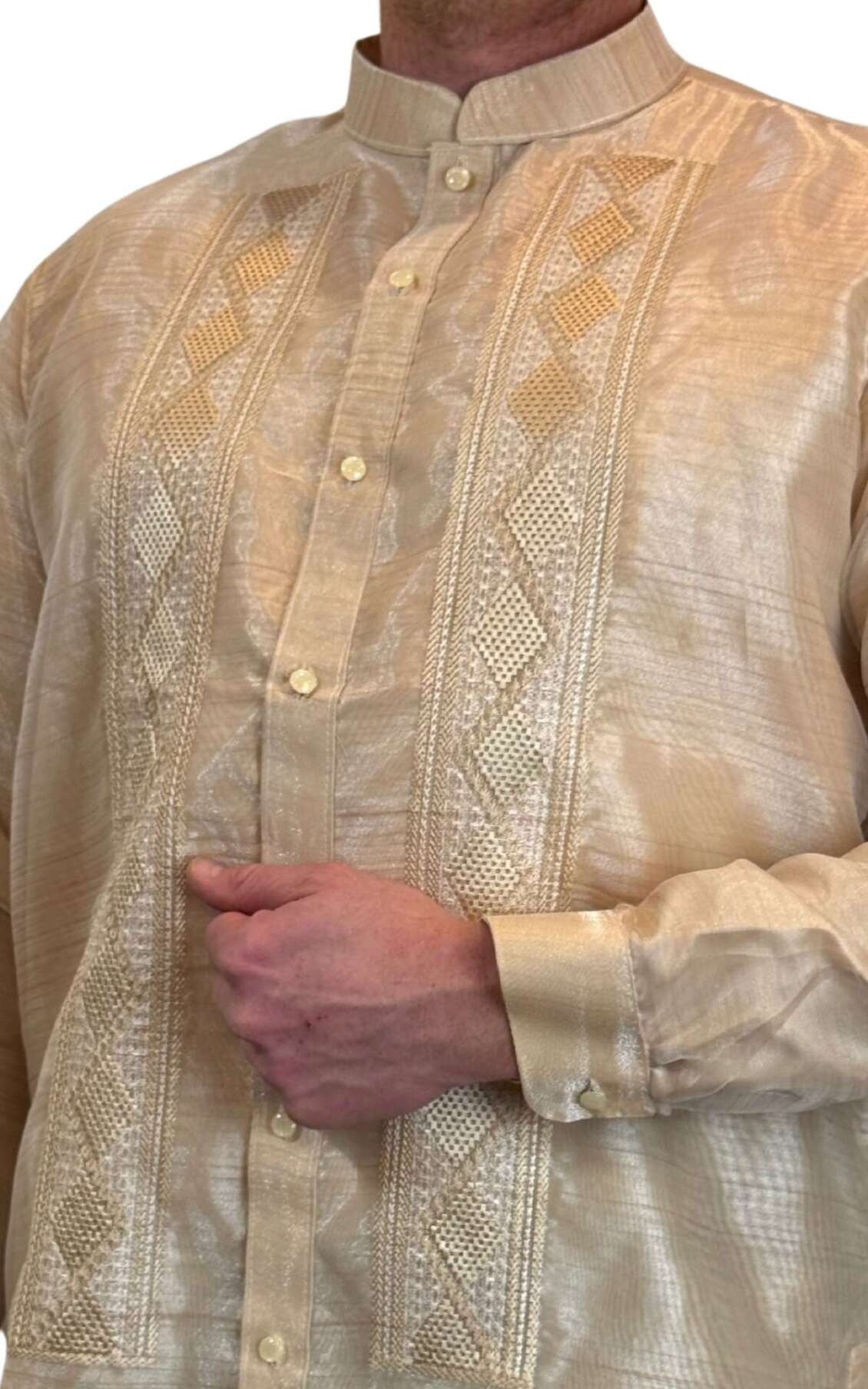 Beige Chinese Collar Full Button Barong Tagalog ORDER US SIZE ...