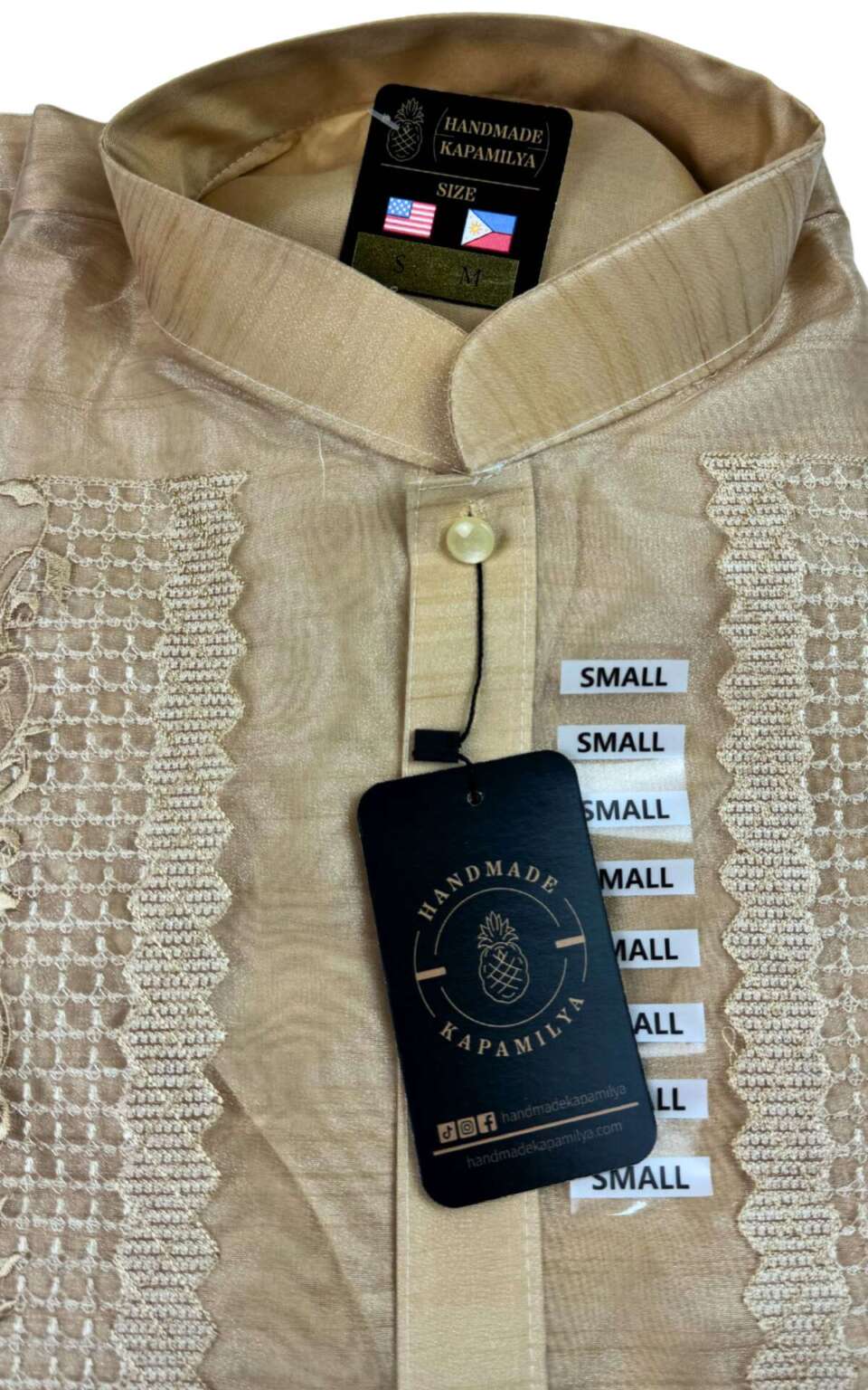 Beige Chinese Collar Full Button Barong Tagalog ORDER US SIZE