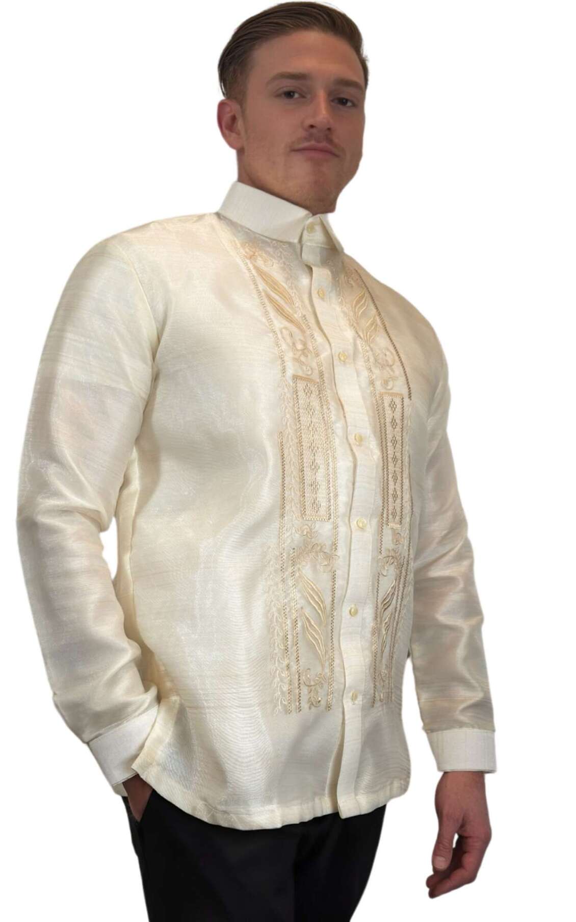 White Full Button Long Sleeve Organza Barong Tagalog ORDER US SIZE ...