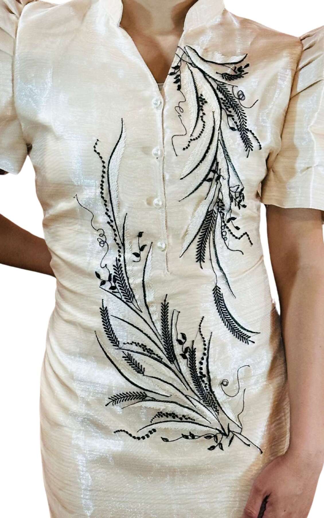 Modern Barong Dress with Black Feather and Butterfly Sleeves – ORDER US ...