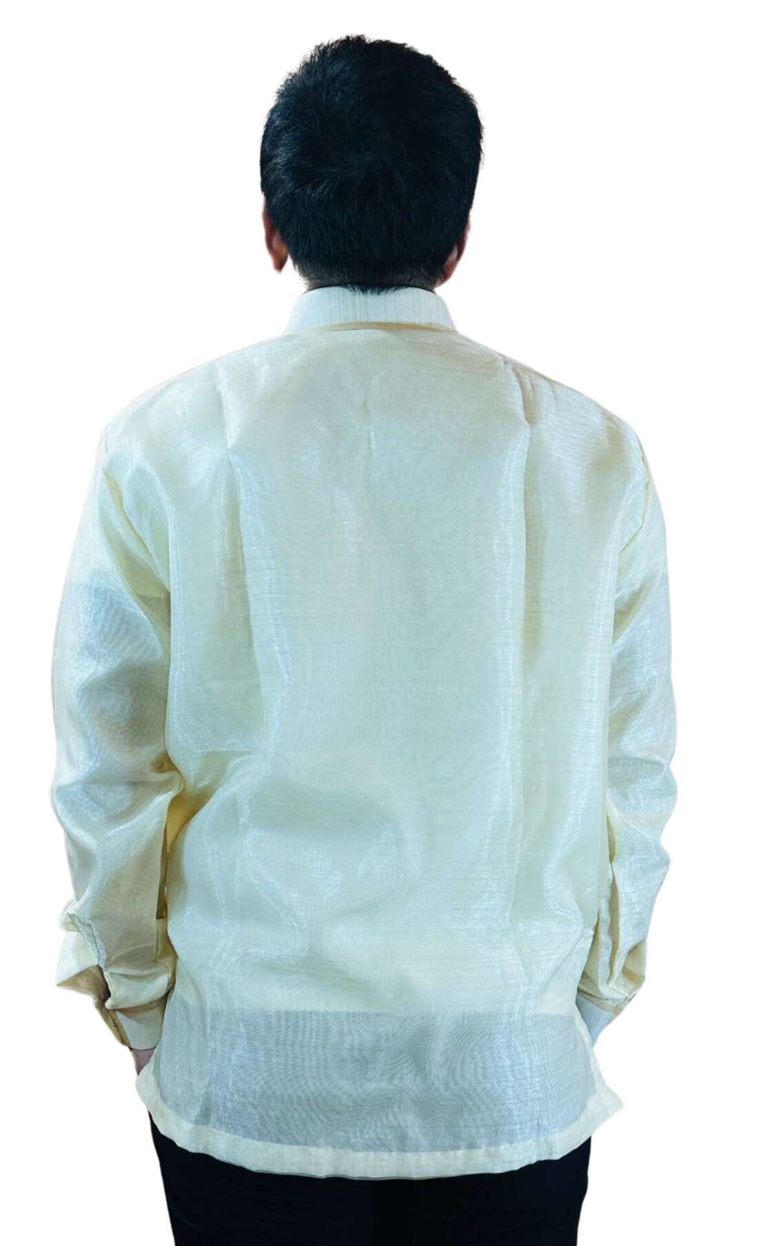 Modern White Barong Tagalog with Black Feather Embroidery