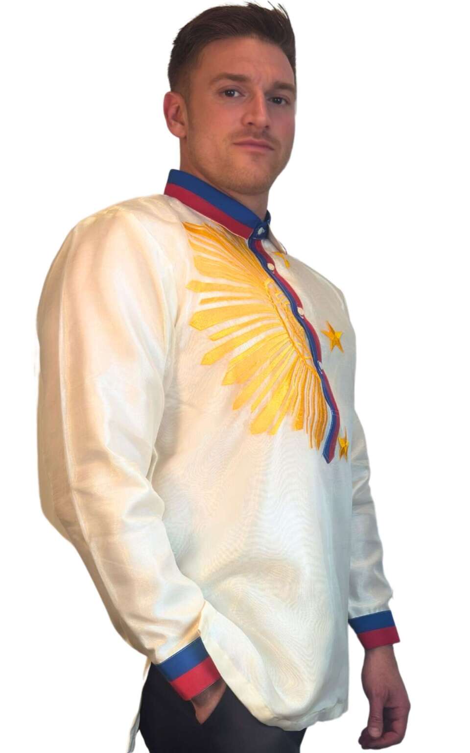 Sinag Philippine Flag Organza Barong Tagalog - ORDER US SIZE